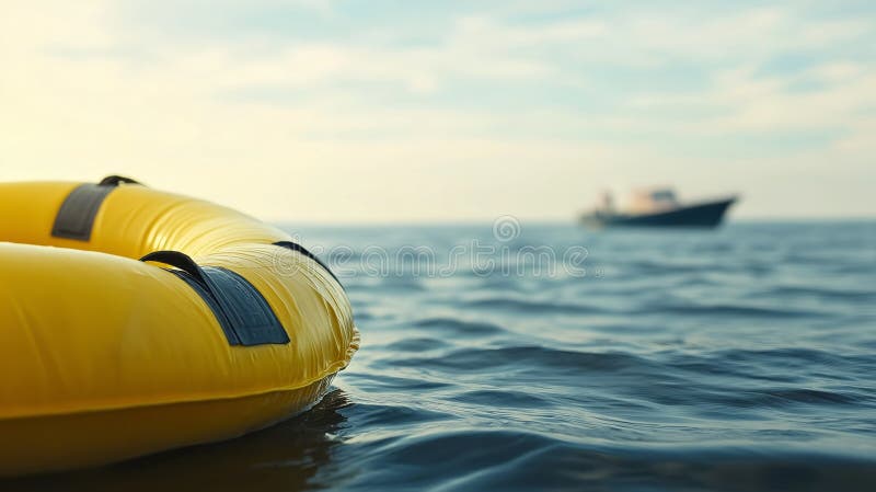 Vibrant Yellow Life Jacket Floating on Gentle Water with Subtle Waves ...