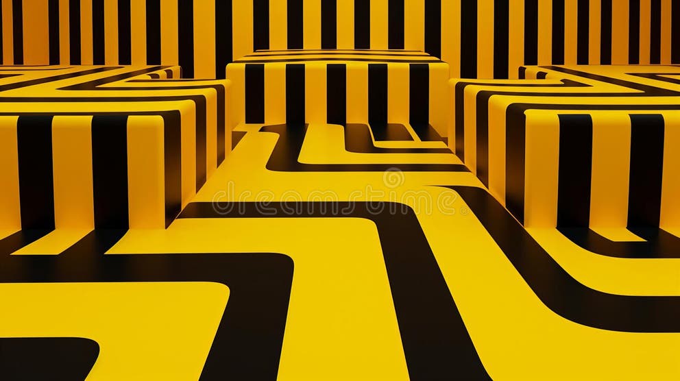 Vibrant Yellow Maze Optical Illusion Artwork with Bold Design Stock ...