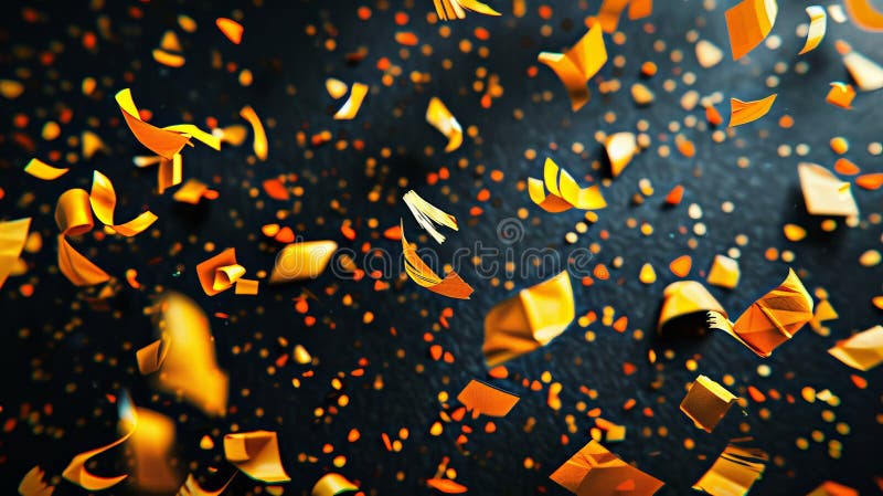 Vibrant Yellow and Orange Confetti on Black Background Creates a ...