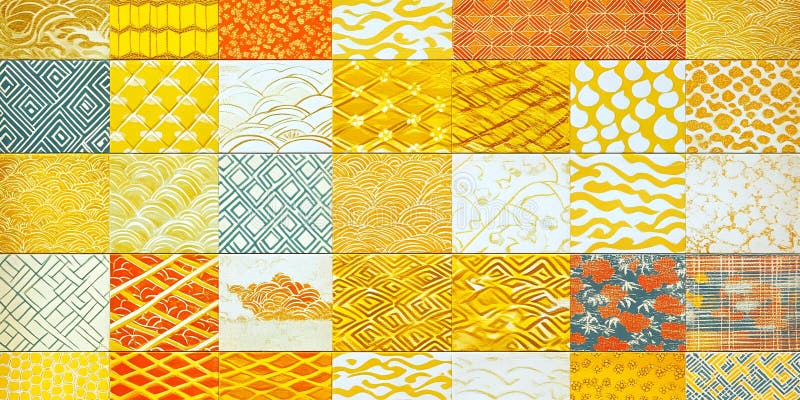 Vibrant Yellow and Orange Japanese Inspired Textile Pattern Collage ...