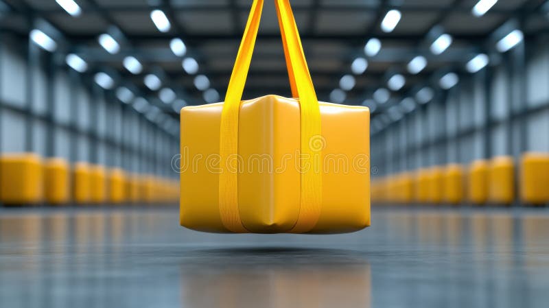 Bright Yellow Package Suspended in a Modern Warehouse Setting, AI Stock ...