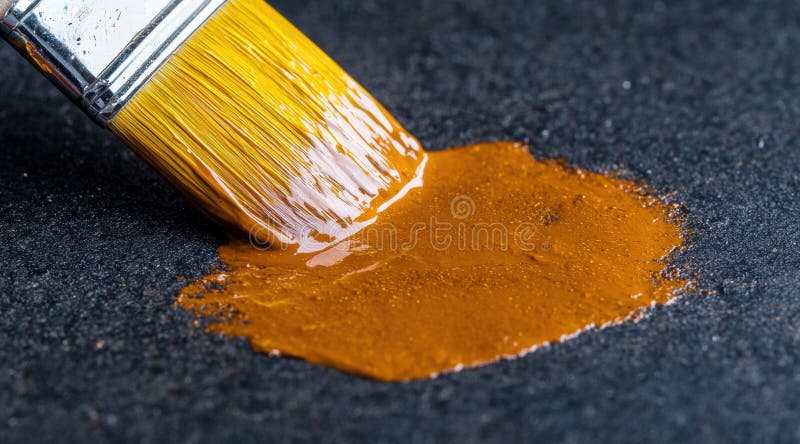 Vibrant Yellow Paint Spill on Dark Surface Stock Illustration ...