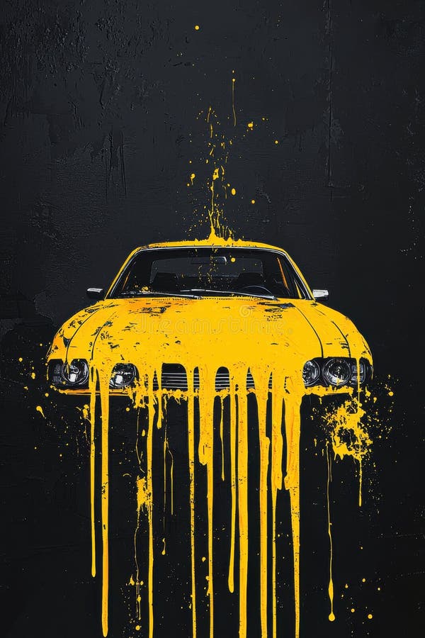 Vibrant Yellow Paint Splatter on a Classic Black Car Illustration Stock ...