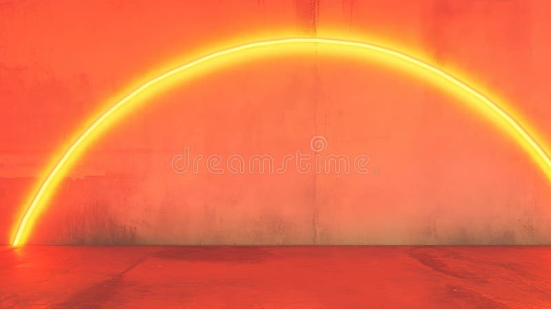 Vibrant Yellow Painted Wall with Orange Neon Light Arc for Modern ...