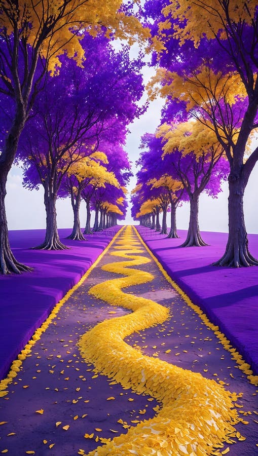 Vibrant Yellow Pathway through Tree-Lined Path Stock Illustration ...