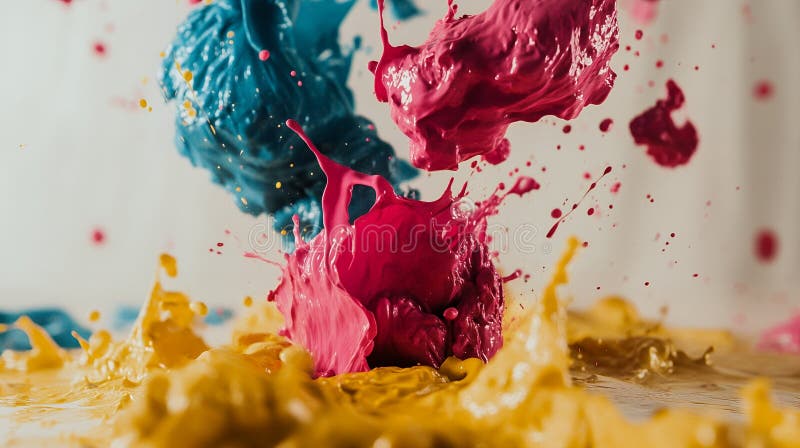 Vibrant Yellow Pink Blue Paint Splash Abstract Background Design Stock ...