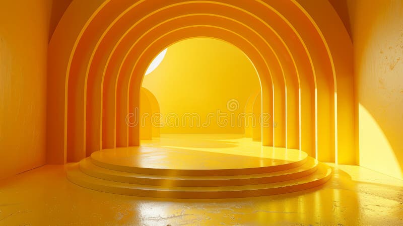 Bright Yellow Stage with Curved Arches for Product Display Stock Photo ...