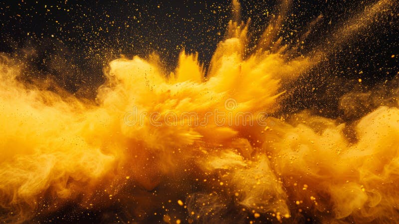 Vibrant Yellow Powder Explosion Against a Dark Background with Swirling ...