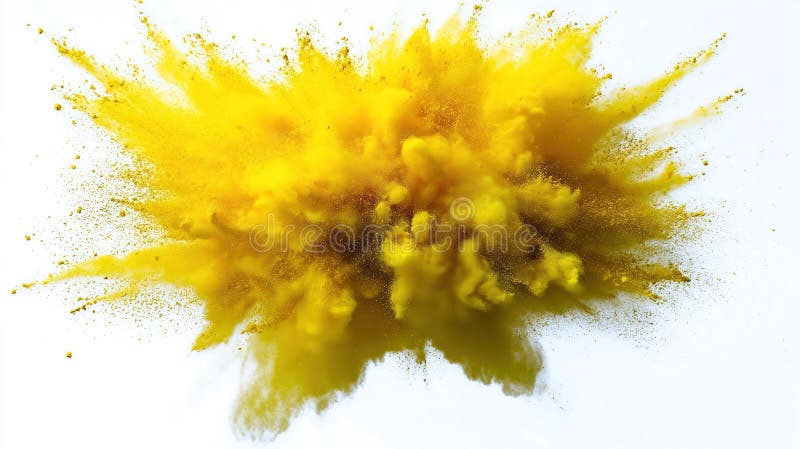 Vibrant Yellow Powder Explosion Against White Background. Dynamic ...