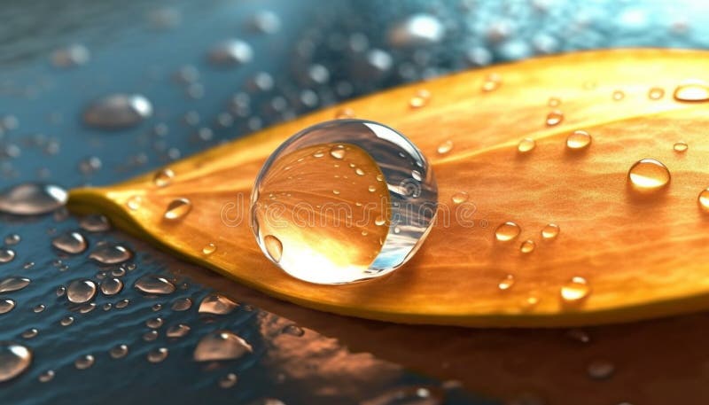 Vibrant Yellow Raindrop on Green Leaf, Reflecting Nature Beauty ...