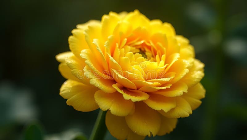 Vibrant Yellow Ranunculus Bloom with Dewdrops on Soft Voluminous Petals ...