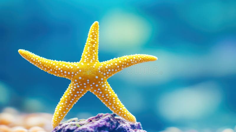 A Vibrant Yellow Sea Star with a Sharp Head Stands Out Against a Softly ...