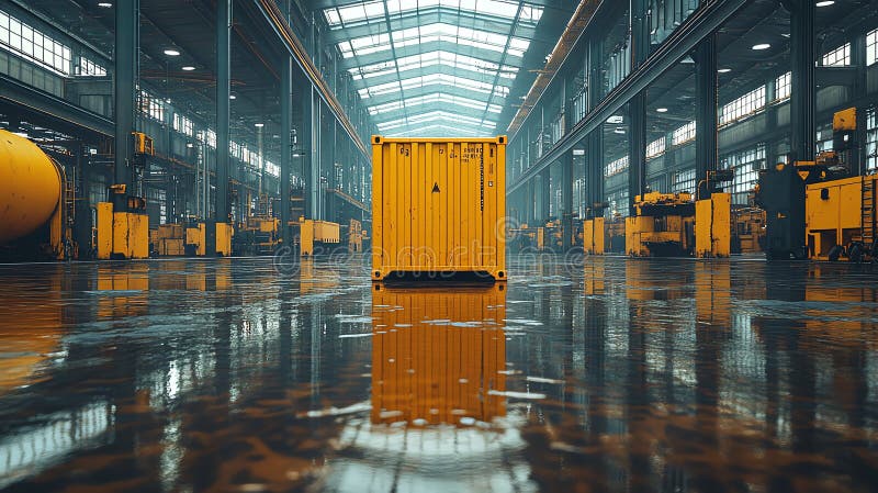 A Vibrant Yellow Shipping Container in a Spacious Industrial Warehouse ...