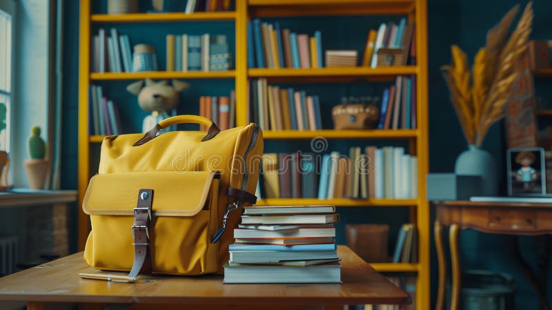 Yellow Canvas Backpack Bookshelf Study Education Learning Room Bag Desk ...