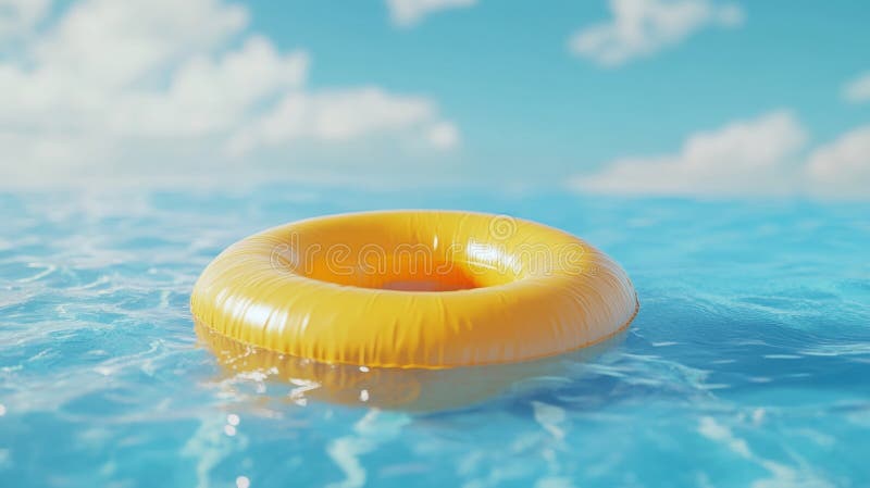 Vibrant Yellow Swim Ring Floating on Clear Blue Water Stock ...