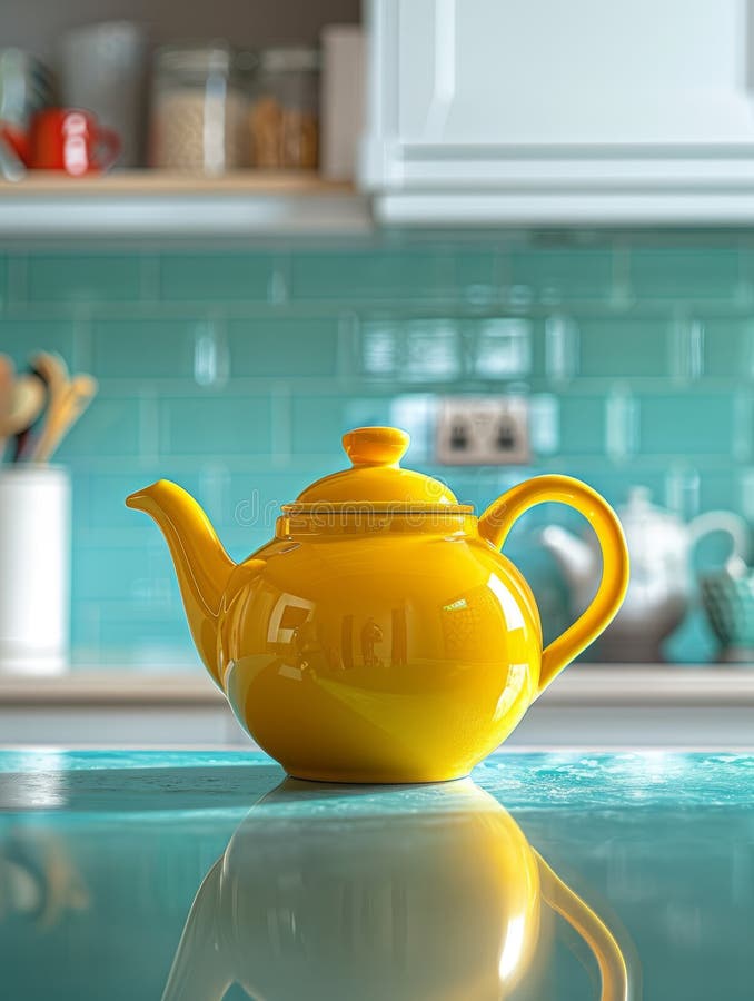 Vibrant Yellow Teapot Modern Kitchen Countertop Stock Photos - Free ...