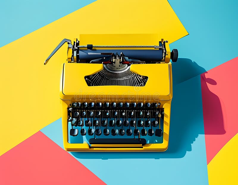 Vibrant Yellow Vintage Typewriter with Bold Pop-Art Style Background ...