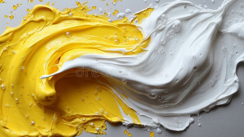 Vibrant Yellow and White Paint Mixing on Textured Surface Stock Photo ...