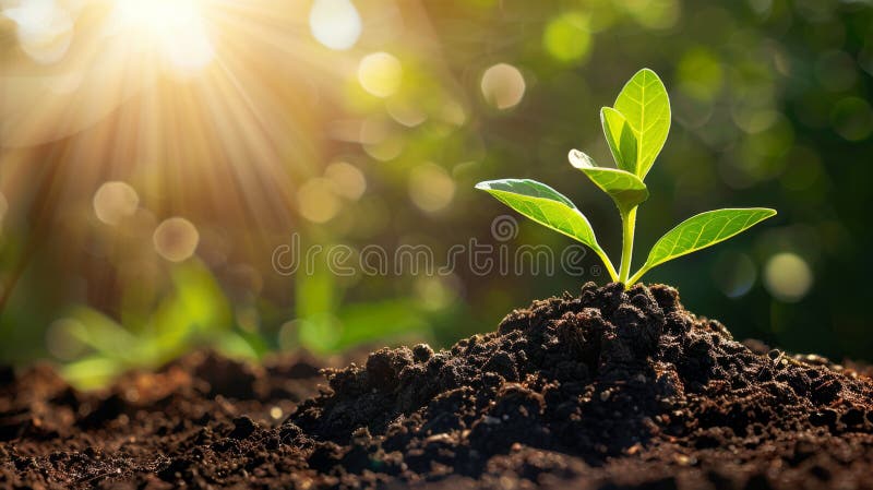 Vibrant Young Plant Emerging from Soil at Sunrise in Nature Stock Image ...