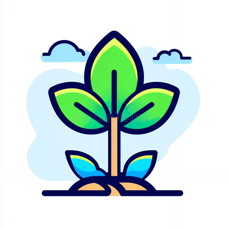 Vibrant Young Plant Growing in Soil Under a Sunny Sky Illustration ...