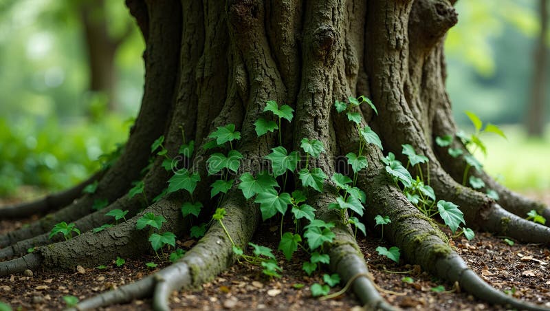 Vibrant Young Vines Entwined Around Ancient Tree Trunk Stock ...