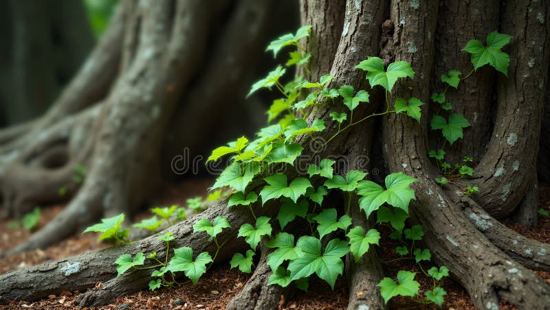 Vibrant Young Vines Entwined Around Ancient Tree Trunk Stock ...
