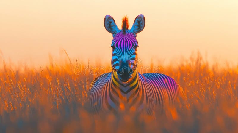 Vibrant Zebra at Sunset in African Savanna Stock Illustration ...