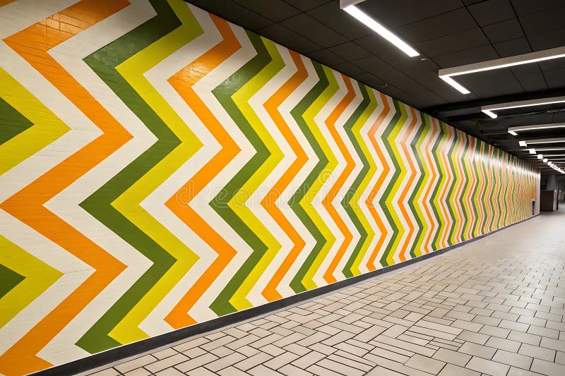 Vibrant Zigzag Wall Pattern in Modern Interior Design Stock Image ...