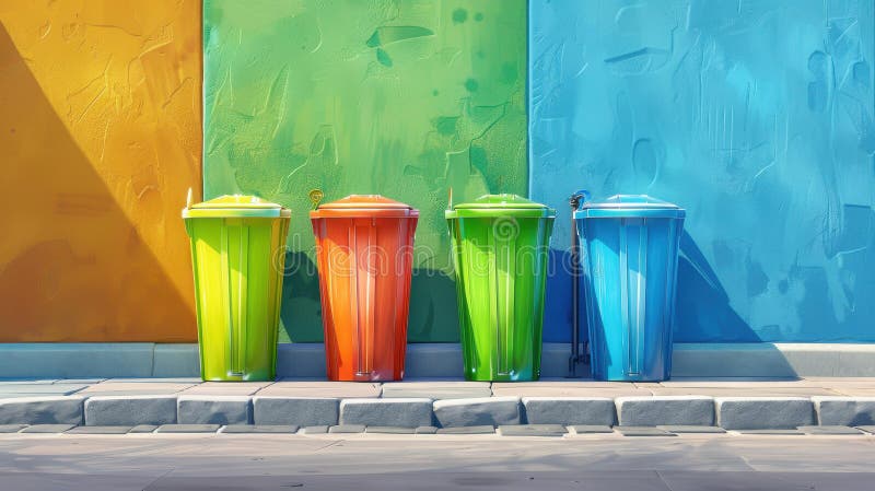 Vibrantly Colored Garbage Cans in City Streets for Efficient Waste ...