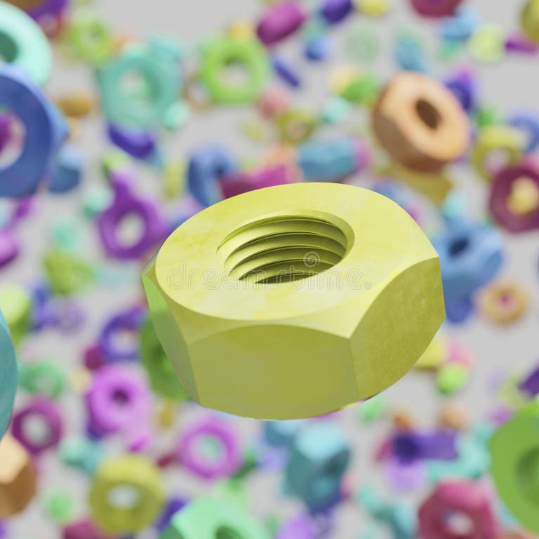 Vibrantly Colored Hardware Nuts with Shallow Depth of Field Stock ...