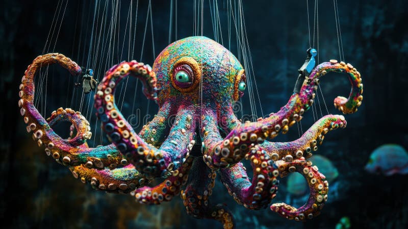 Vibrantly Colored Octopus Puppet Suspended by Strings Stock Photo ...