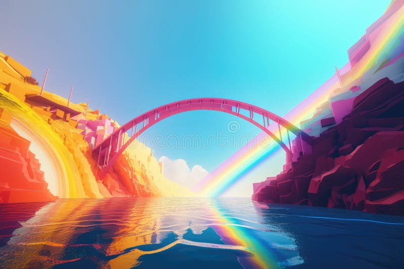 Vibrantly Colored Rainbow Bridge Connecting Two Distant Lands Stock ...