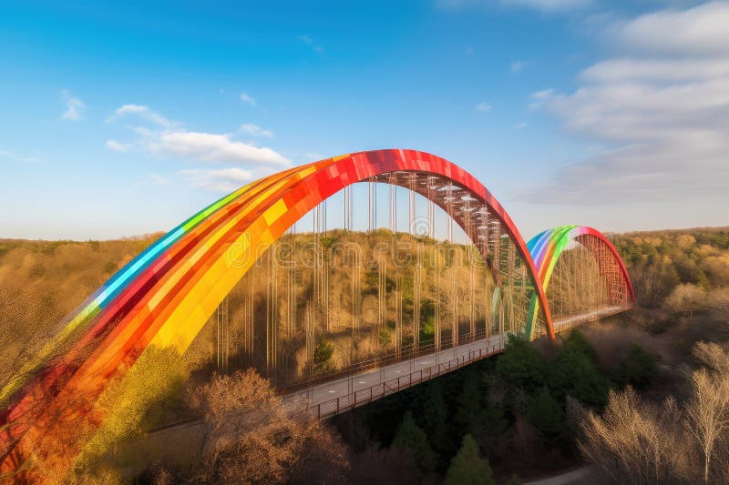 Vibrantly Colored Rainbow Bridge Connecting Two Distant Lands Stock ...