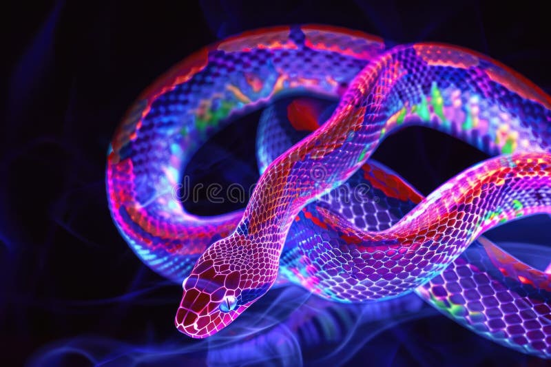 Vibrantly Colored Snake Illustration with Psychedelic Patterns and Neon ...