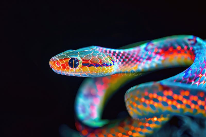 Vibrantly Colored Snake Illustration with Psychedelic Patterns and Neon ...