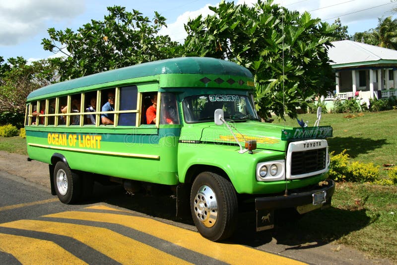 Vibrantly Painted Bus in Samoa Editorial Stock Photo - Image of ...