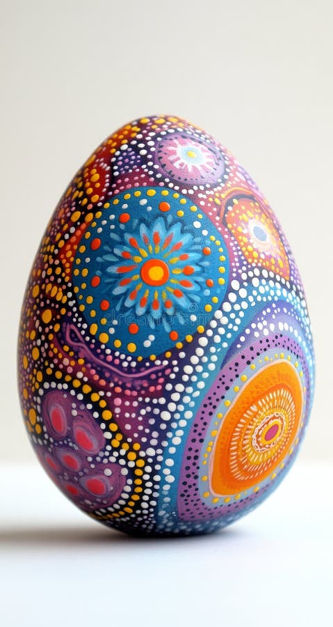Vibrantly Painted Easter Egg, Adorned with Colorful Dots and Swirling ...
