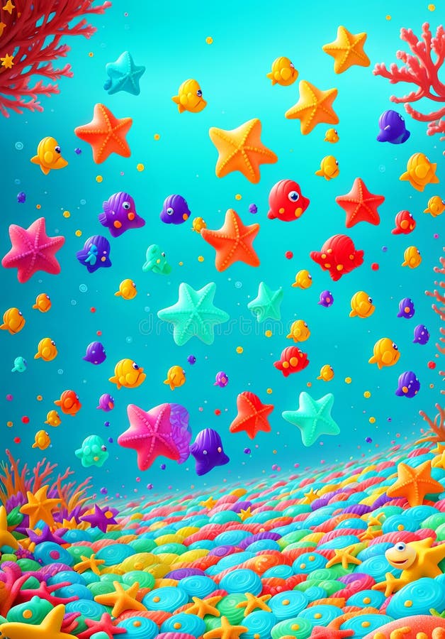 Vibrantly Shimmering Jellyfish and Starfish Dancing Stock Illustration ...