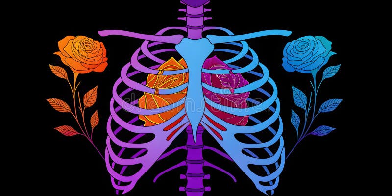 Vibrant Ribcage Artwork Roses Bloom within Translucent Ribs Against ...