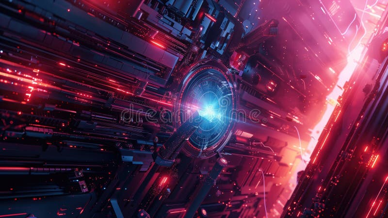 Vibrating Printed Circuit Board and Data Flow Digital Network.Neon ...