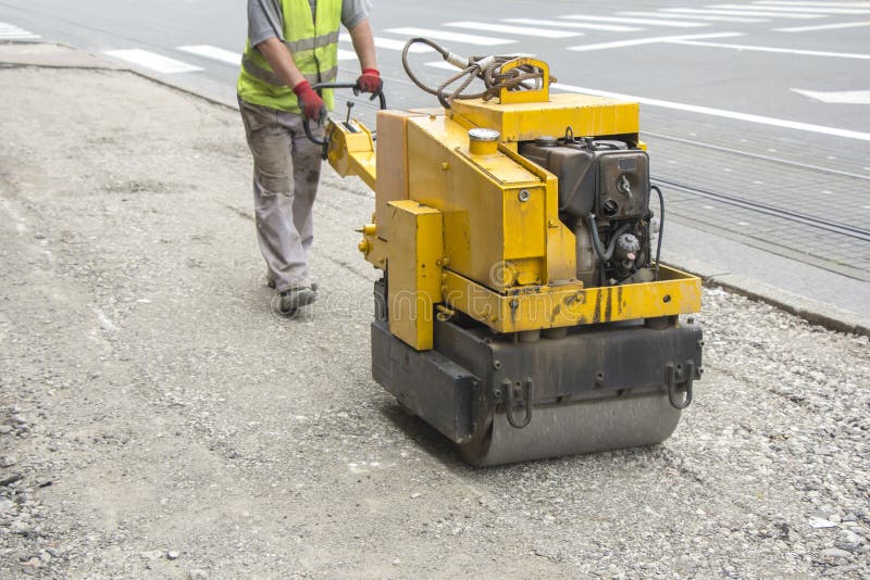 Compactor Roller during Road Construction Stock Image - Image of ...