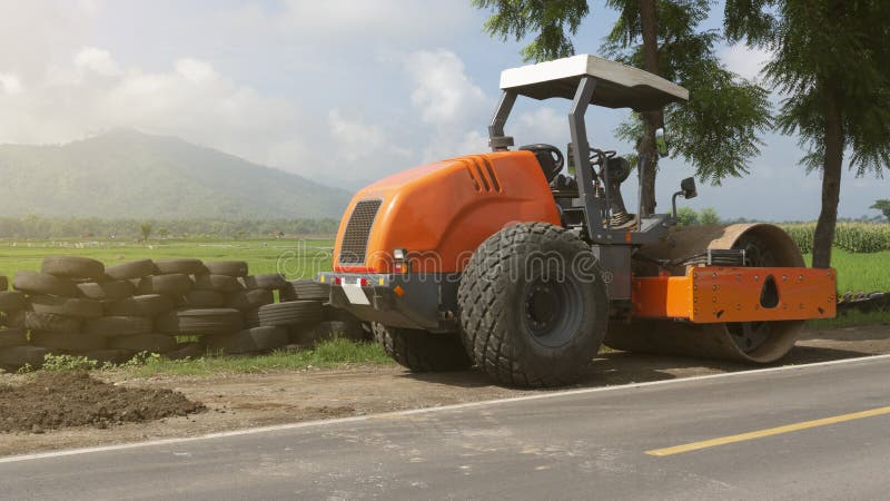 Vibration Single-cylinder Road Roller Leveling the Ground for the ...