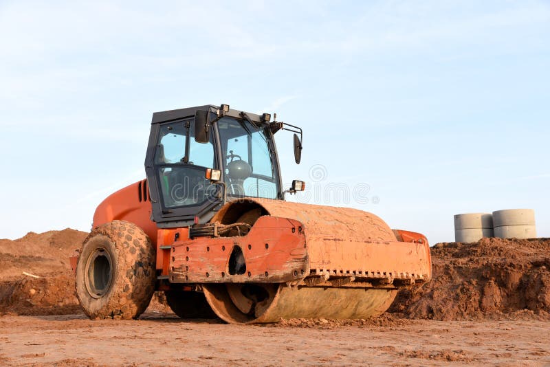 Vibration Single-cylinder Road Roller Leveling the Ground for the ...