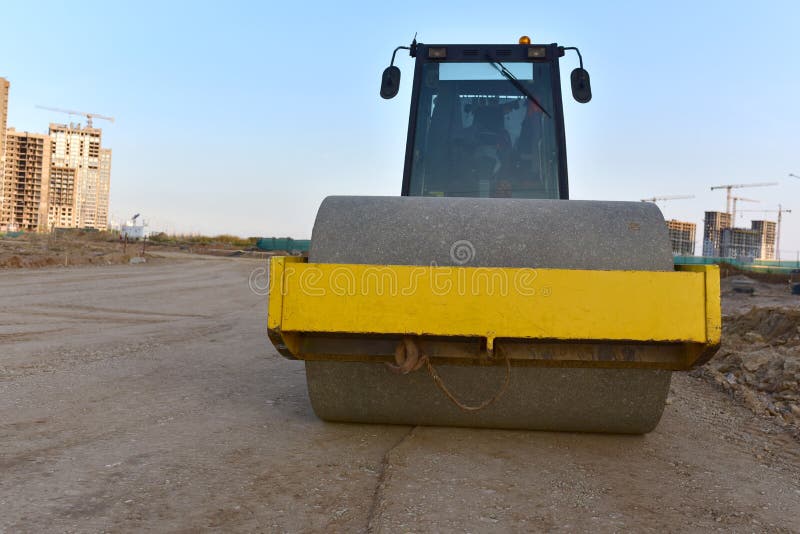 Vibration Single-cylinder Road Roller Leveling the Ground for the ...