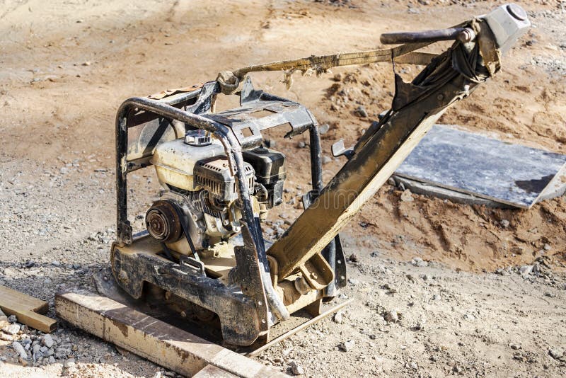 Vibratory Rammer with Vibrating Plate on a Construction Site ...