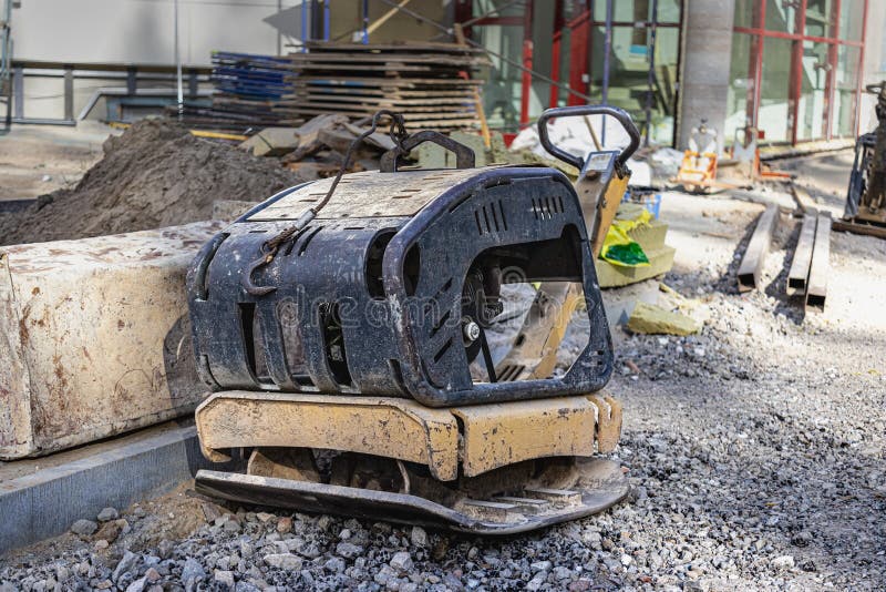 Vibratory Rammer with Vibrating Plate on a Construction Site ...