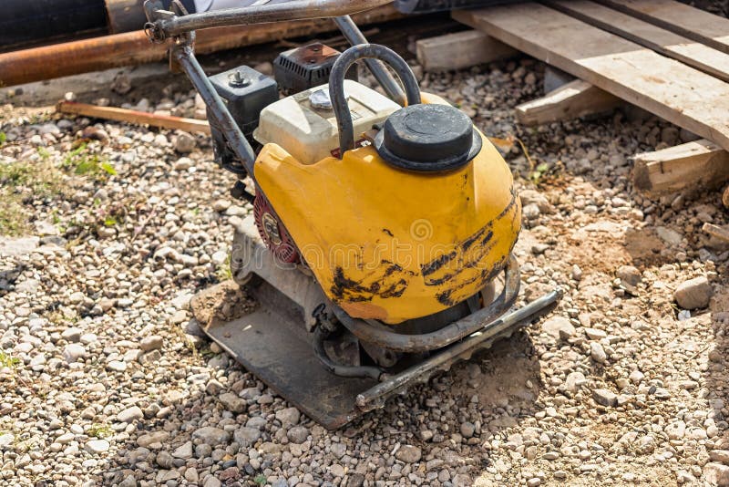 Vibratory Rammer with Vibrating Plate on a Construction Site ...