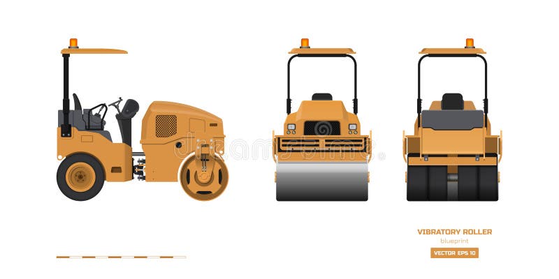 Vibratory Roller in Outline Style. Side, Back and Front View ...