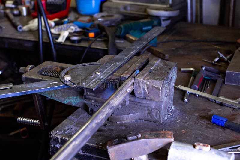 Vice grip in workshop stock image. Image of close, engineering - 120342739