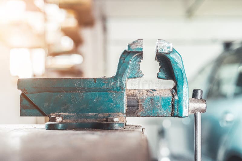 Vice Workshop Concept: Close Up of a Blue, Metal Vice Stock Photo ...